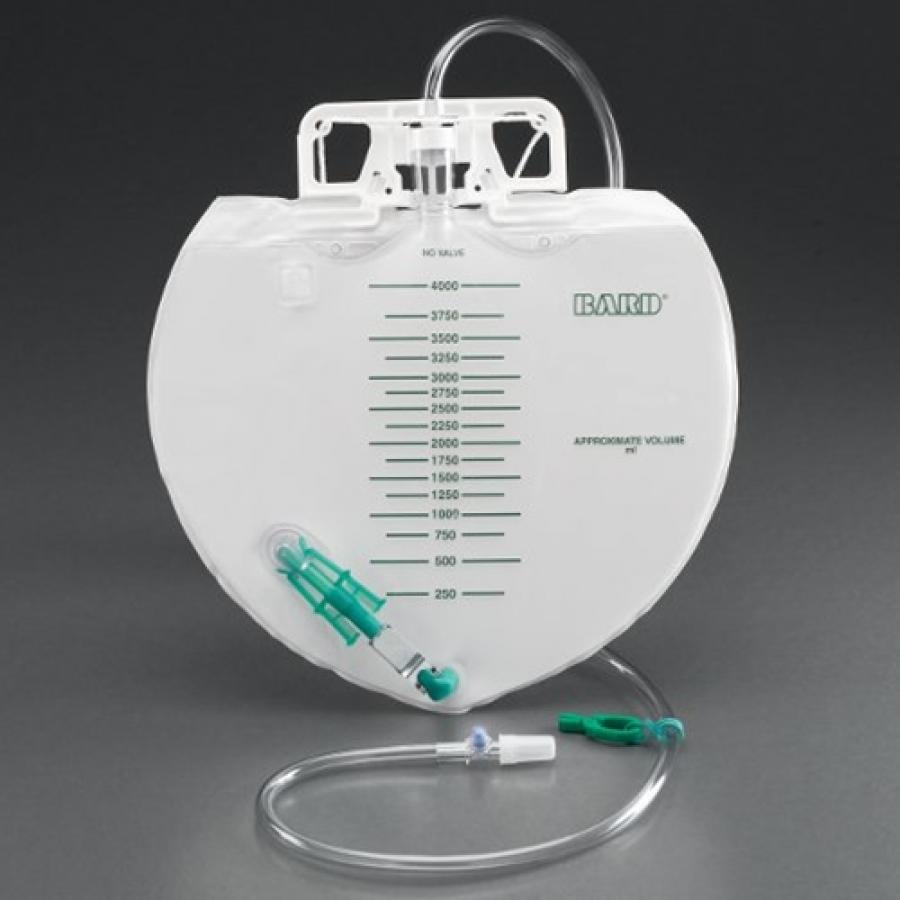 Bard Bedside Urine Drainage Bag, Vinyl, Luer-Lock Adapter, Graduated, Sample Port, 4,000 mL ...